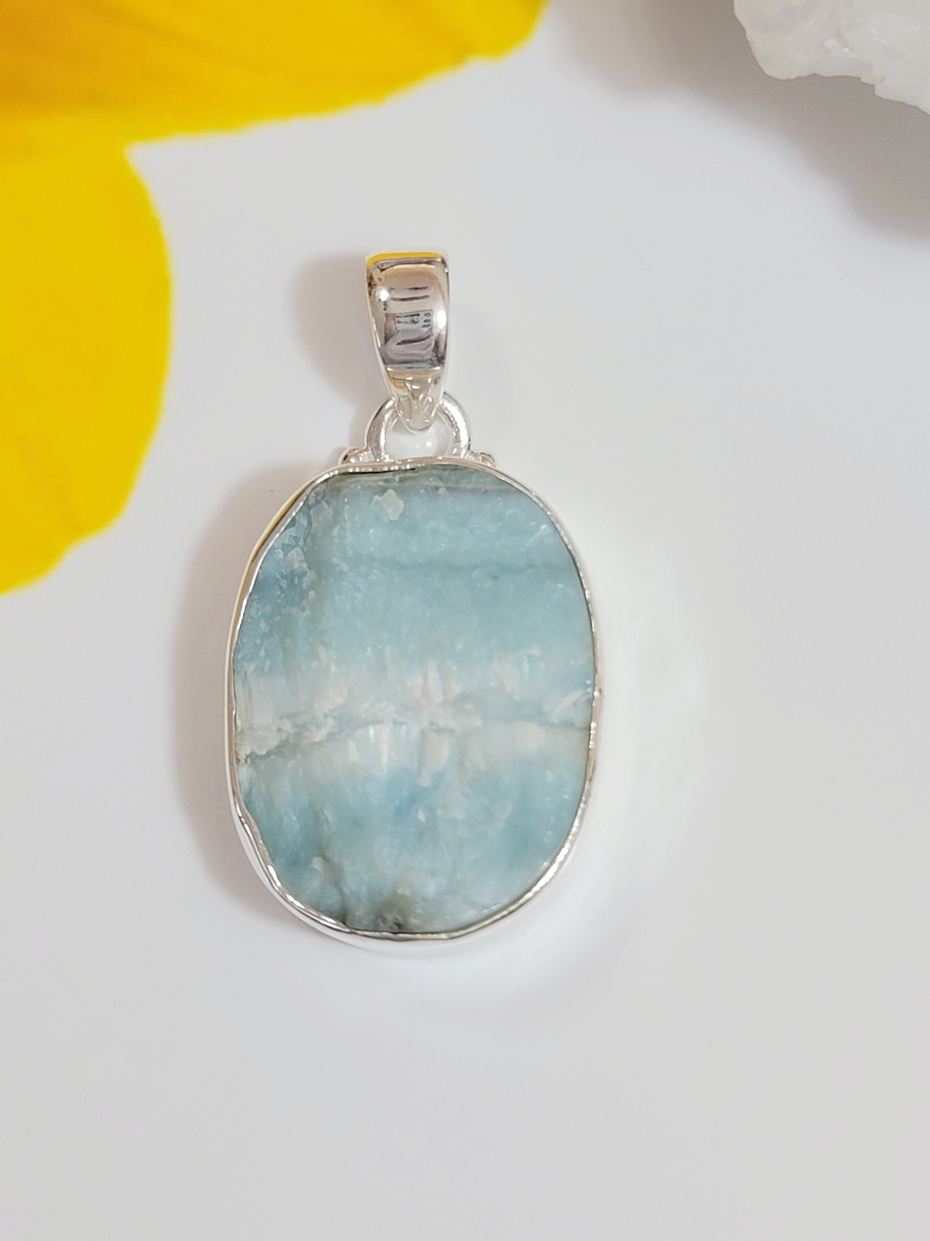 Larimar Pendant, Solid 925 Sterling Silver, Natural Rough Larimar ...