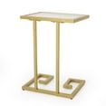 Noble House Speakes Iron C-Shaped End Table with Tempered Glass, Gold ...
