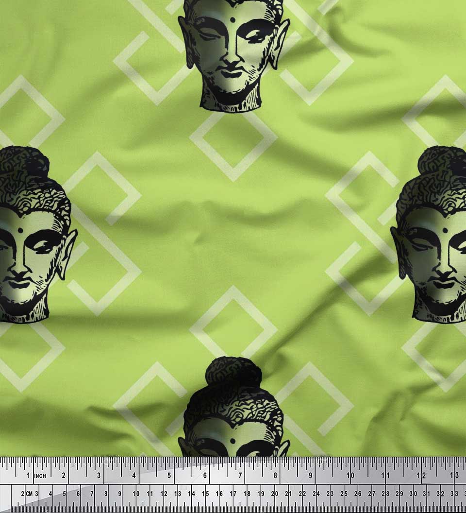 Soimoi Cotton Poplin Fabric Geometric Design & Lord Buddha Face Print ...