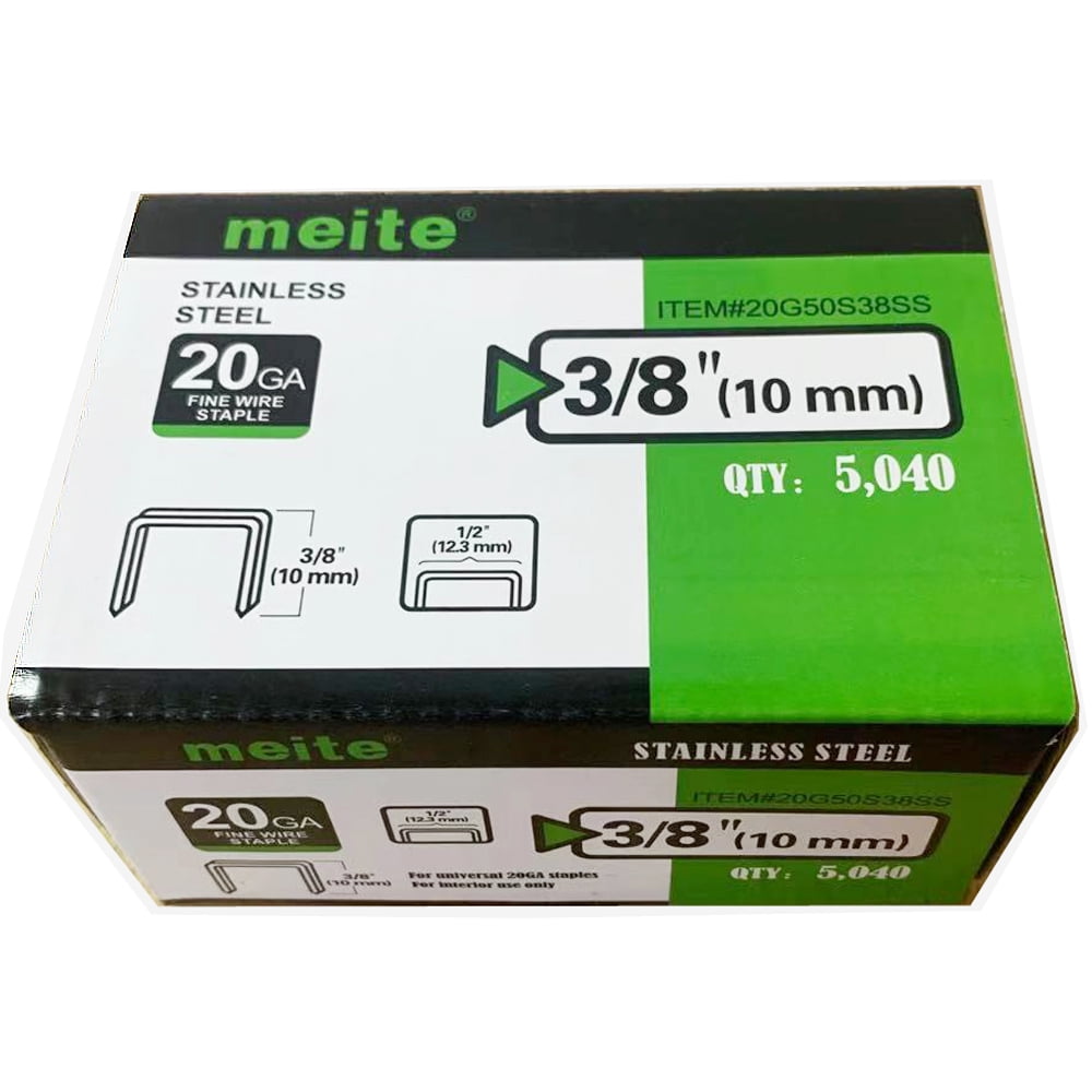 meite 20 Gauge 1/2-inch Crown 3/8-inch Leg Length Stainless Steel Fine ...