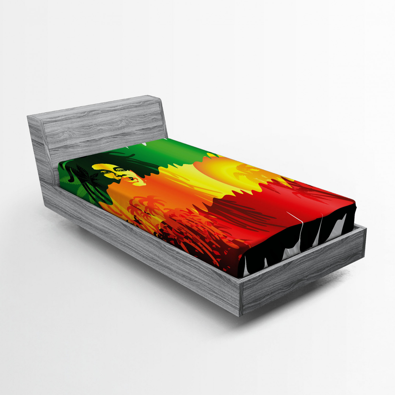 Rasta Fitted Sheet, Iconic Reggae Music Singer Abstract Design Sun and ...