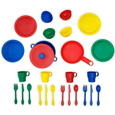 KidKraft 27-Piece Pastel Cookware Playset, Plastic Dishes, Pots, Pans ...
