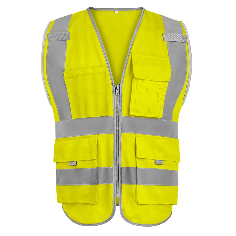 GOGO 9 Pockets High Visibility Zipper Front Safety Vest With Reflective ...