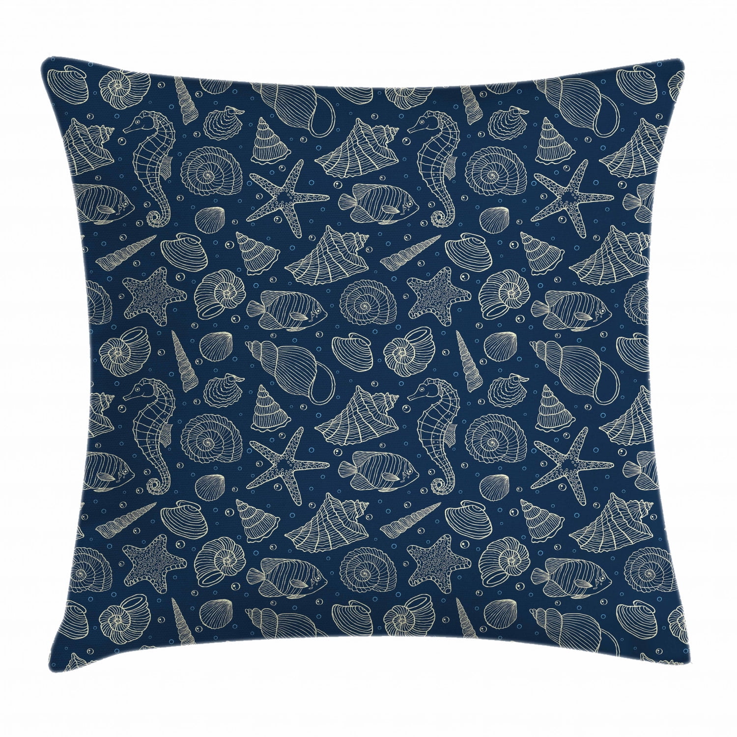 Sea Shells Throw Pillow Cushion Cover, Monochrome Marine Elements with ...