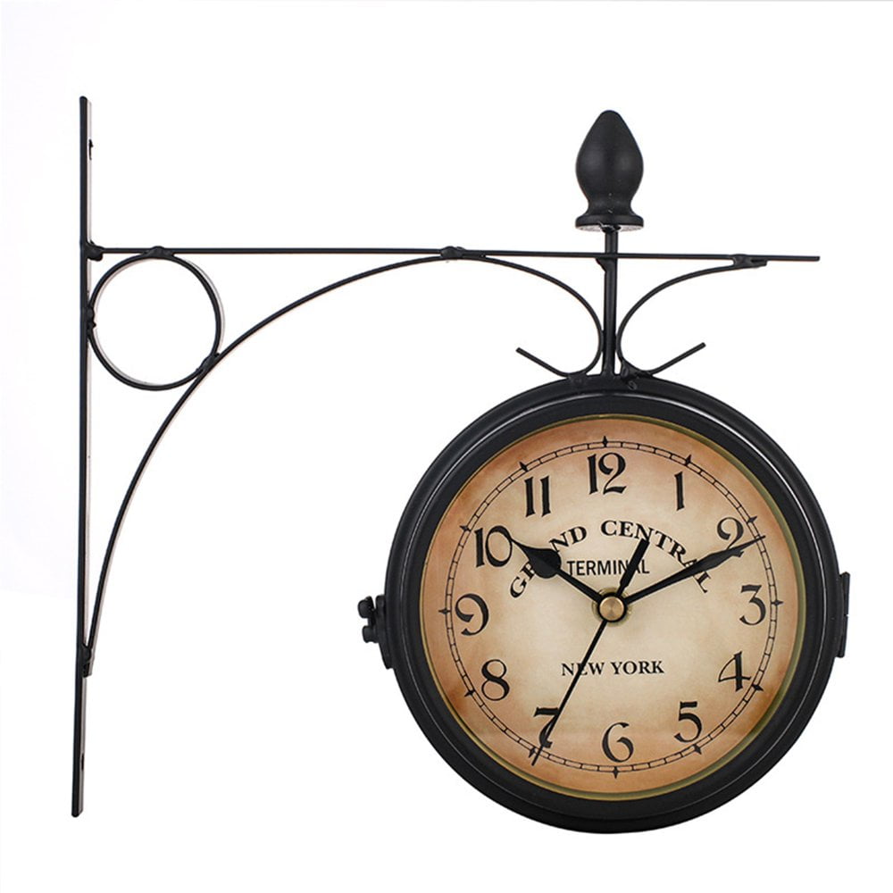 QJUHUNG Station Clock Double Sided Wall Clock Hanging Outdoor Clock ...
