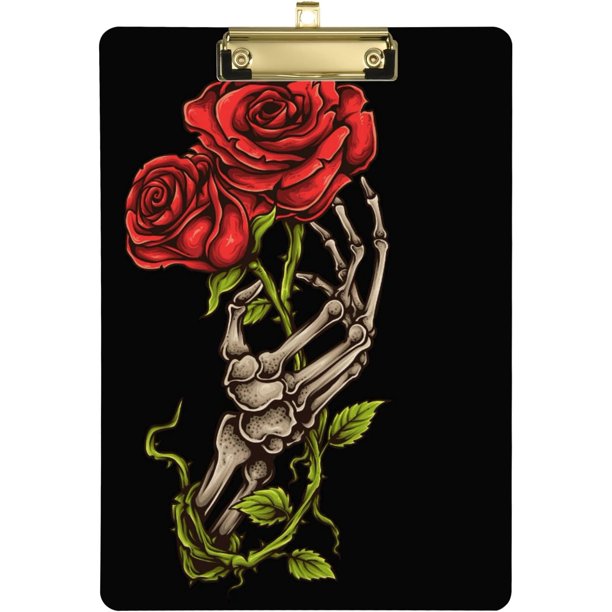 FMSHPON Gothic Skull Skeleton Red Rose Flower Clipboard Hardboard Wood ...