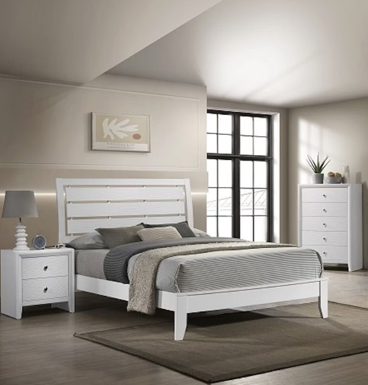 3pc Beautiful White Finish Full Size Panel Bed Chest Nightstand Set ...