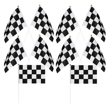 12 Pcs 8"x5.5" Checkered Black and White Racing Stick Flag - Plastic ...