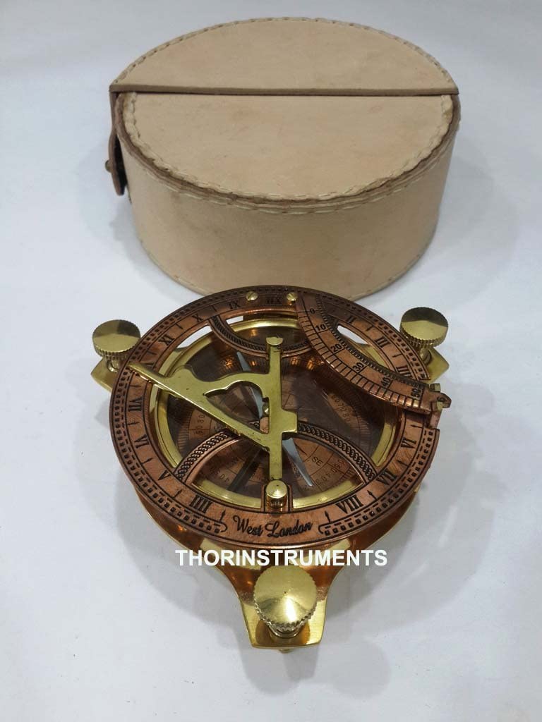 4" Copper And Brass Sundial Compass With White Case Free ~ Nautical ...
