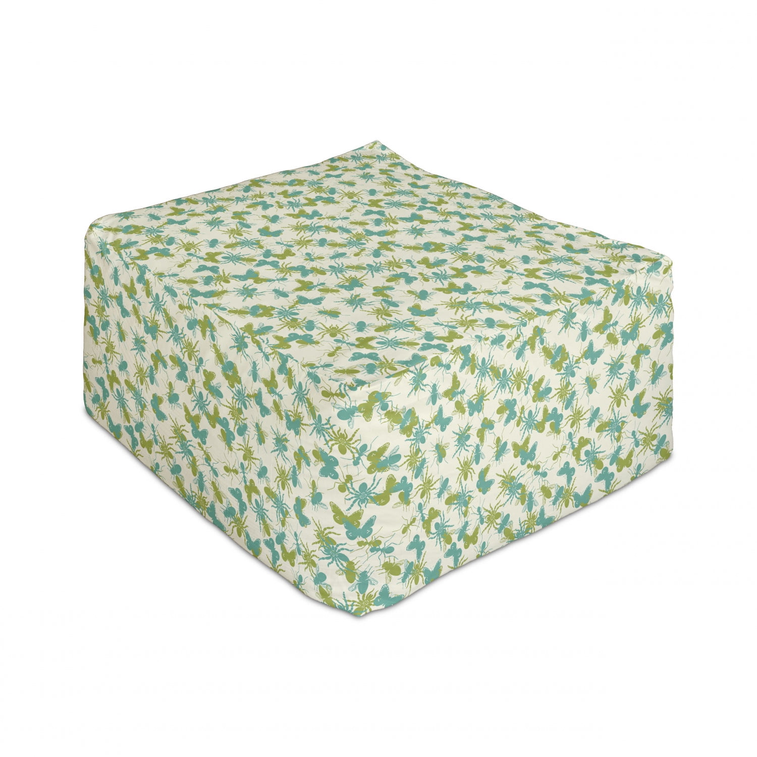Insect Rectangle Pouf, Silhouette Style Pattern with Butterfly Spider ...