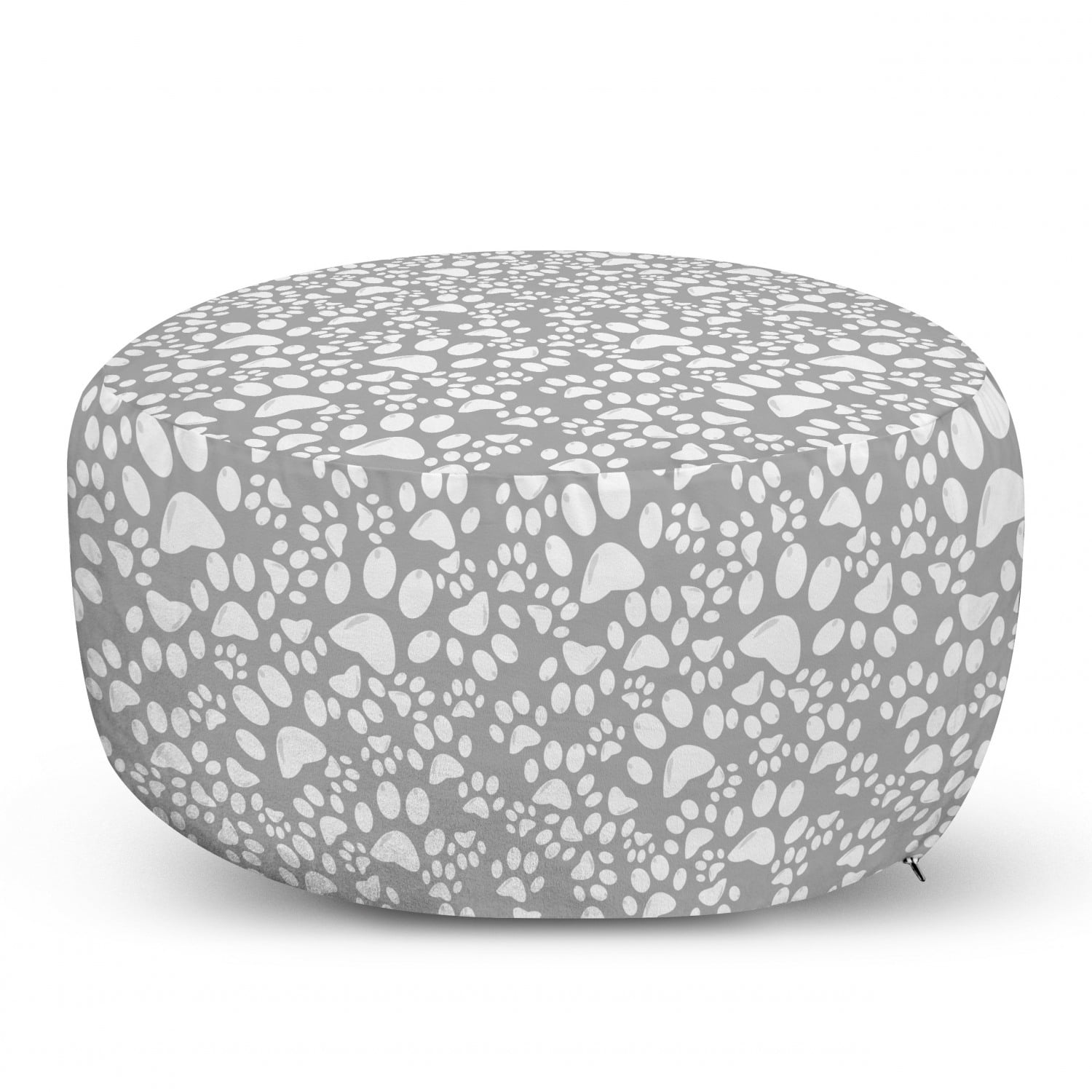 Paw Print Pouf Cover with Zipper, Greyscale Design Repetition of ...