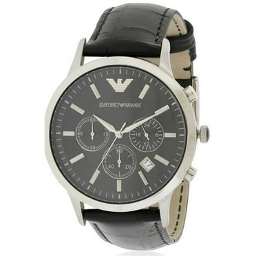 Emporio Armani Men's Chronograph Classic Black Leather Strap Analog ...