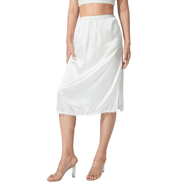 Women Solid Color Half Slip Underskirt Elastic Waist Extender