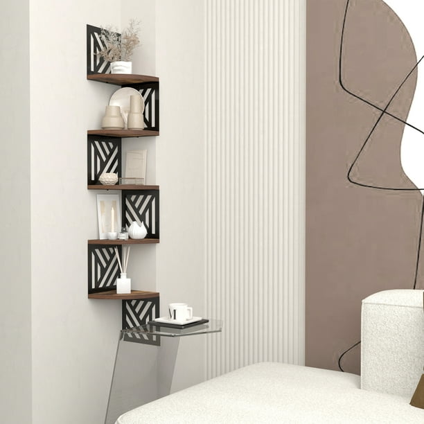 5-Tier Floating Corner Shelf Wall Mount Rustic Brown Shelves for ...