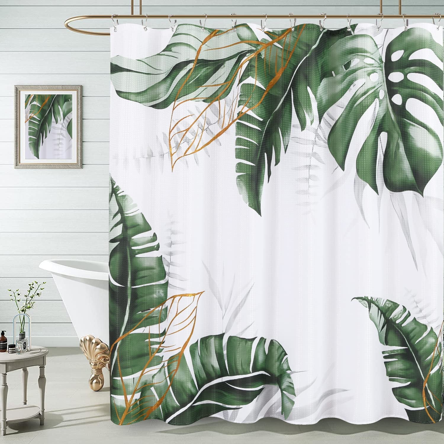 Green Tropical Shower Curtain for Bathroom Botanical Shower Curtain ...