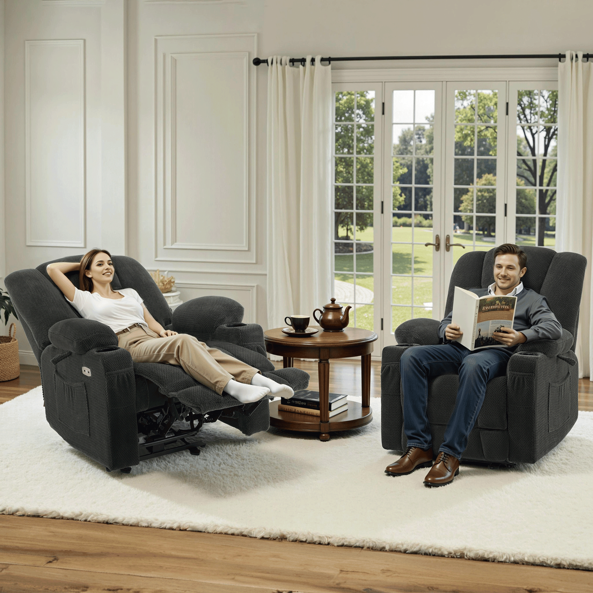 MCombo Electric Fabric Recliner Chair, Heat and Vibration, Grey ...