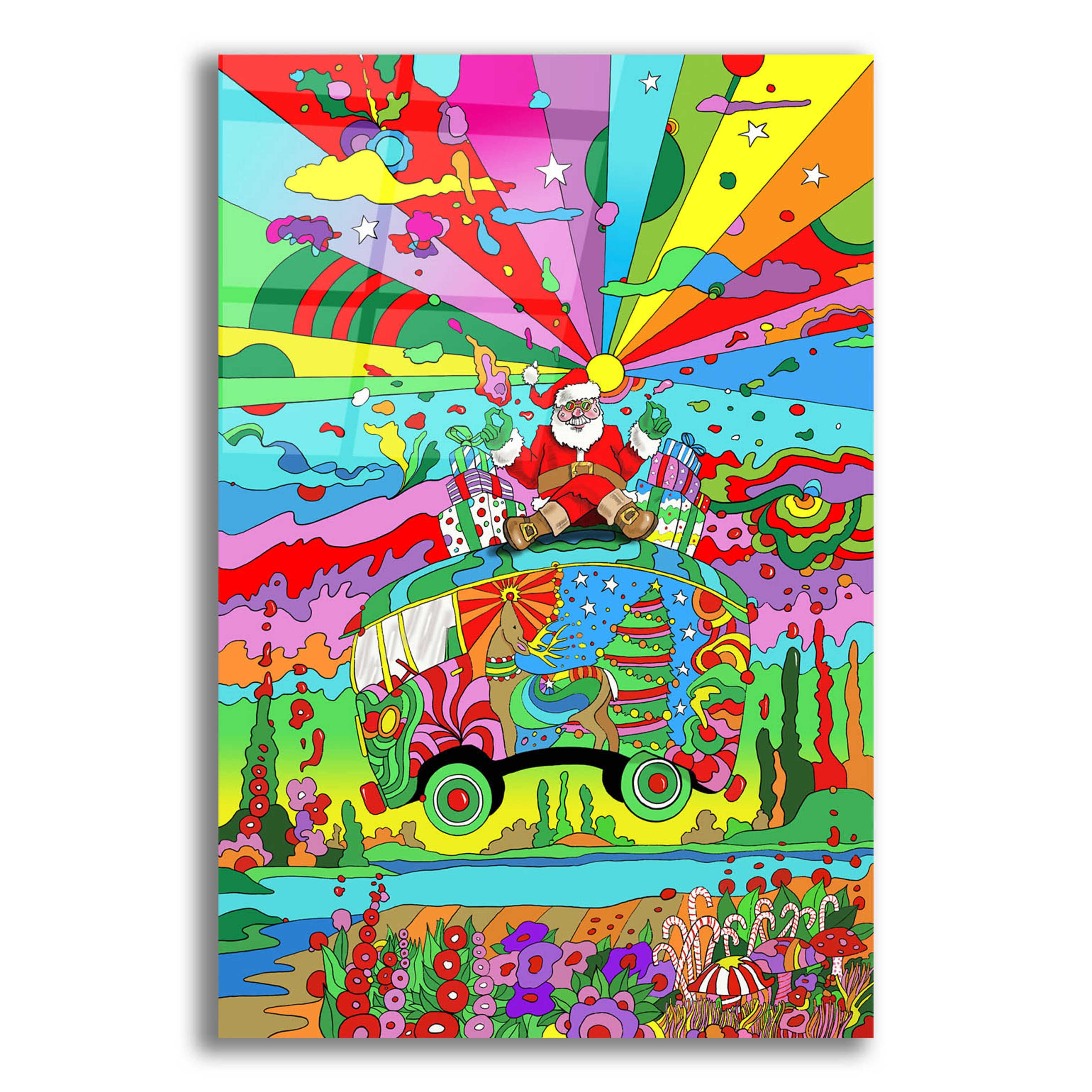 Epic Art 'Santa Hippie Bus' by Howie Green, Acrylic Glass Wall Art, 12 ...