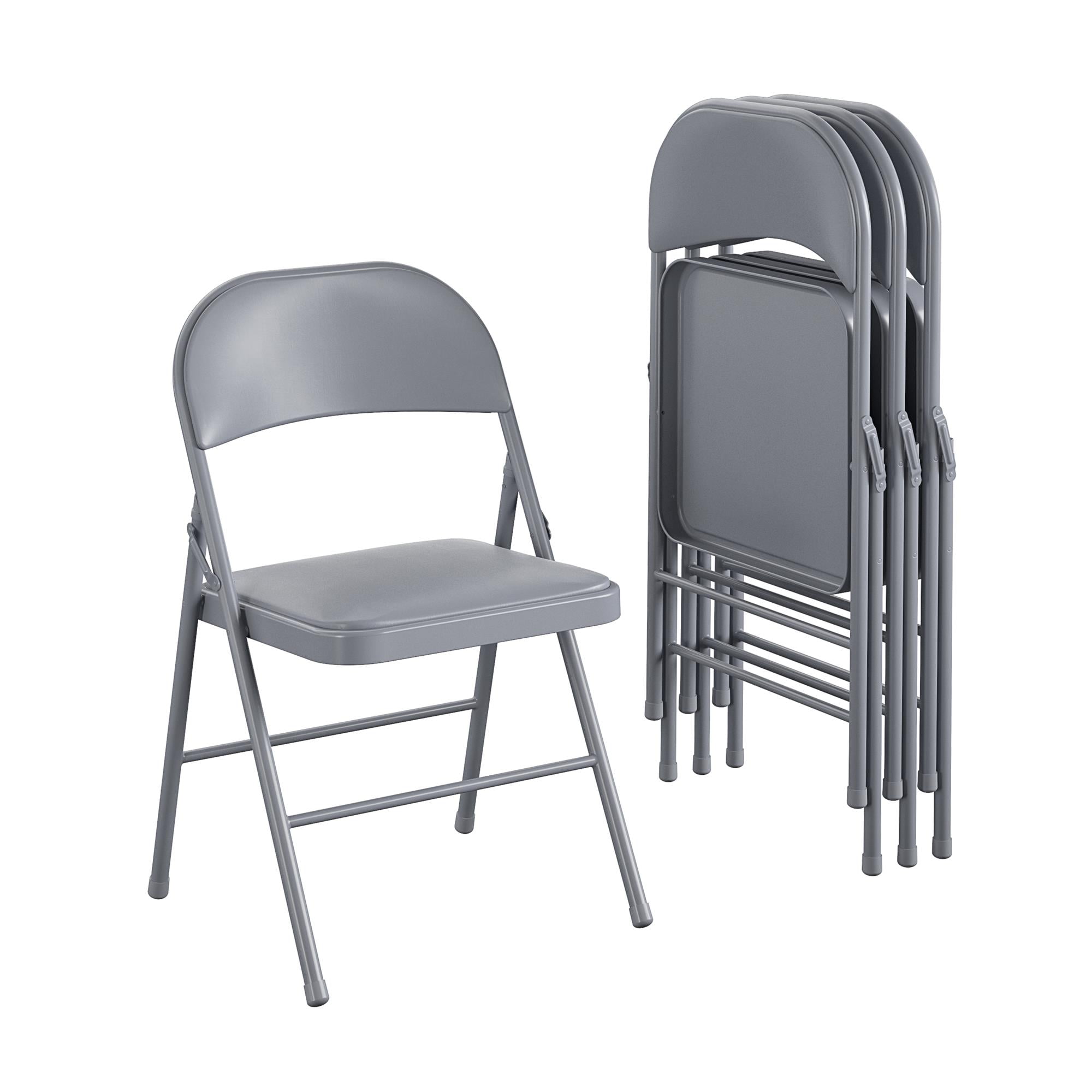 COSCO Premium Vinyl Padded Metal Folding Chair, Double Braced, Gray, 4 ...