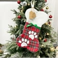 Dog Christmas Stocking Bone Shape with Paw Prints, Plaid Holiday Pet Stocking for Treats, Toys ...