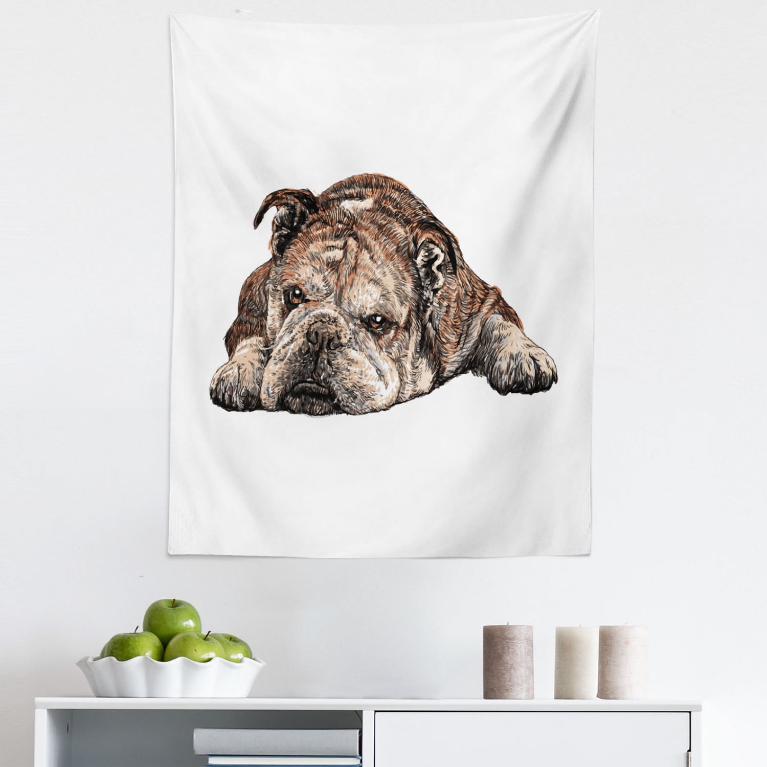 Bulldog Tapestry, Digitally Generated Single Bulldog Drawn by Hand on a ...