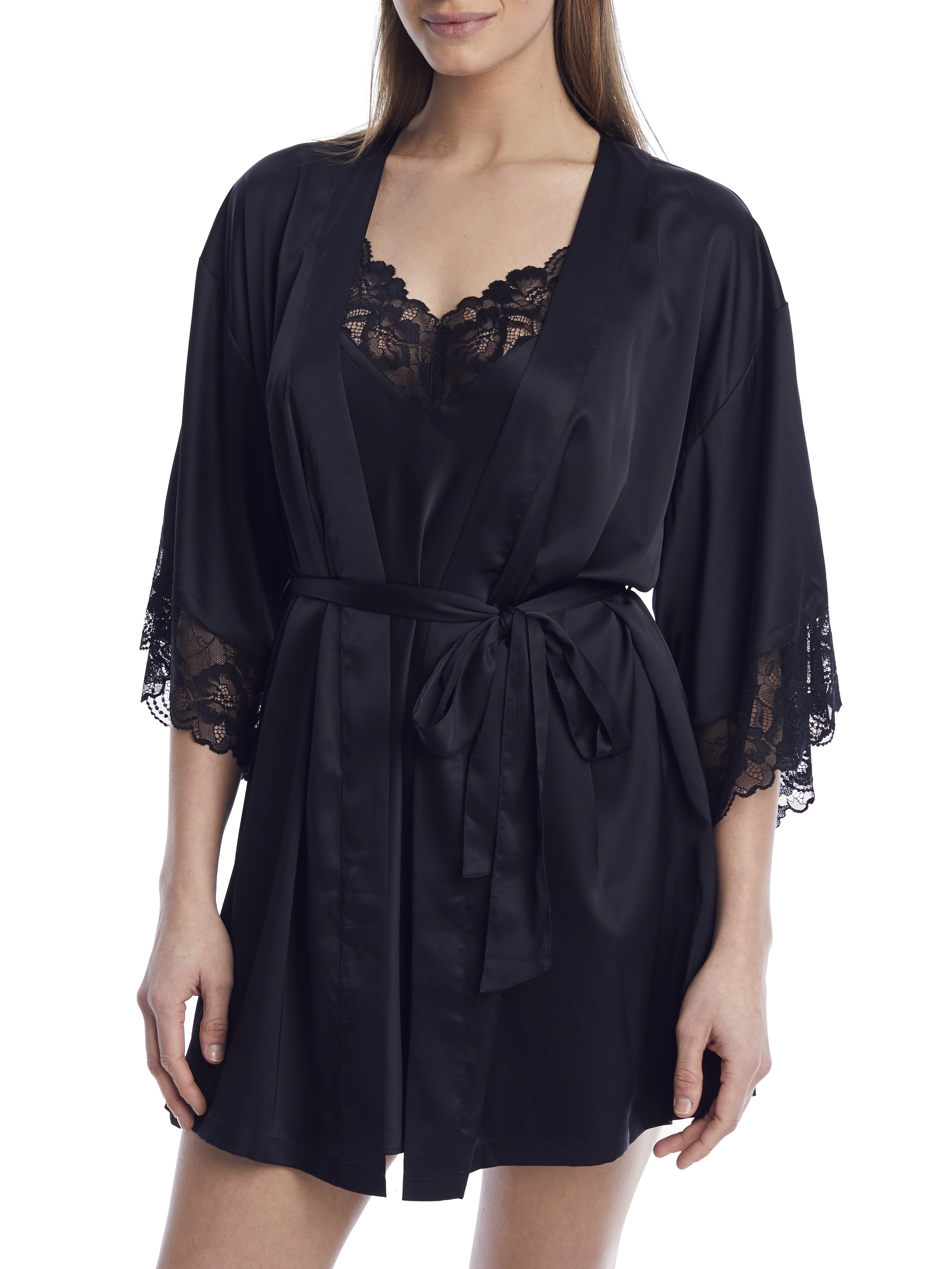 Reveal Womens Satin & Lace Kimono Short Robe Style-R0047 - Walmart.com