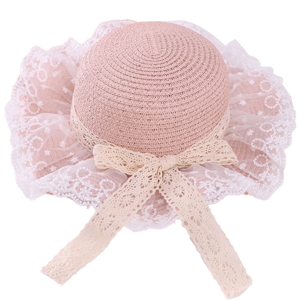 51-52 cm hat circumference children's lace bow straw hat wavy brimmed ...
