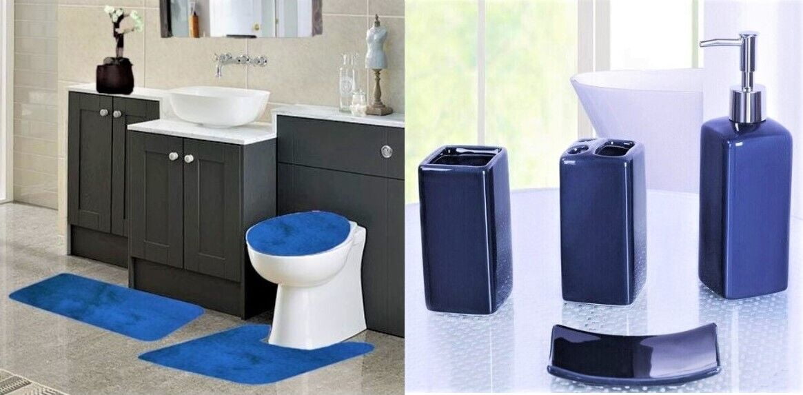 Complete bathroom set rug mat lid cover with 4 piece ceramic ...