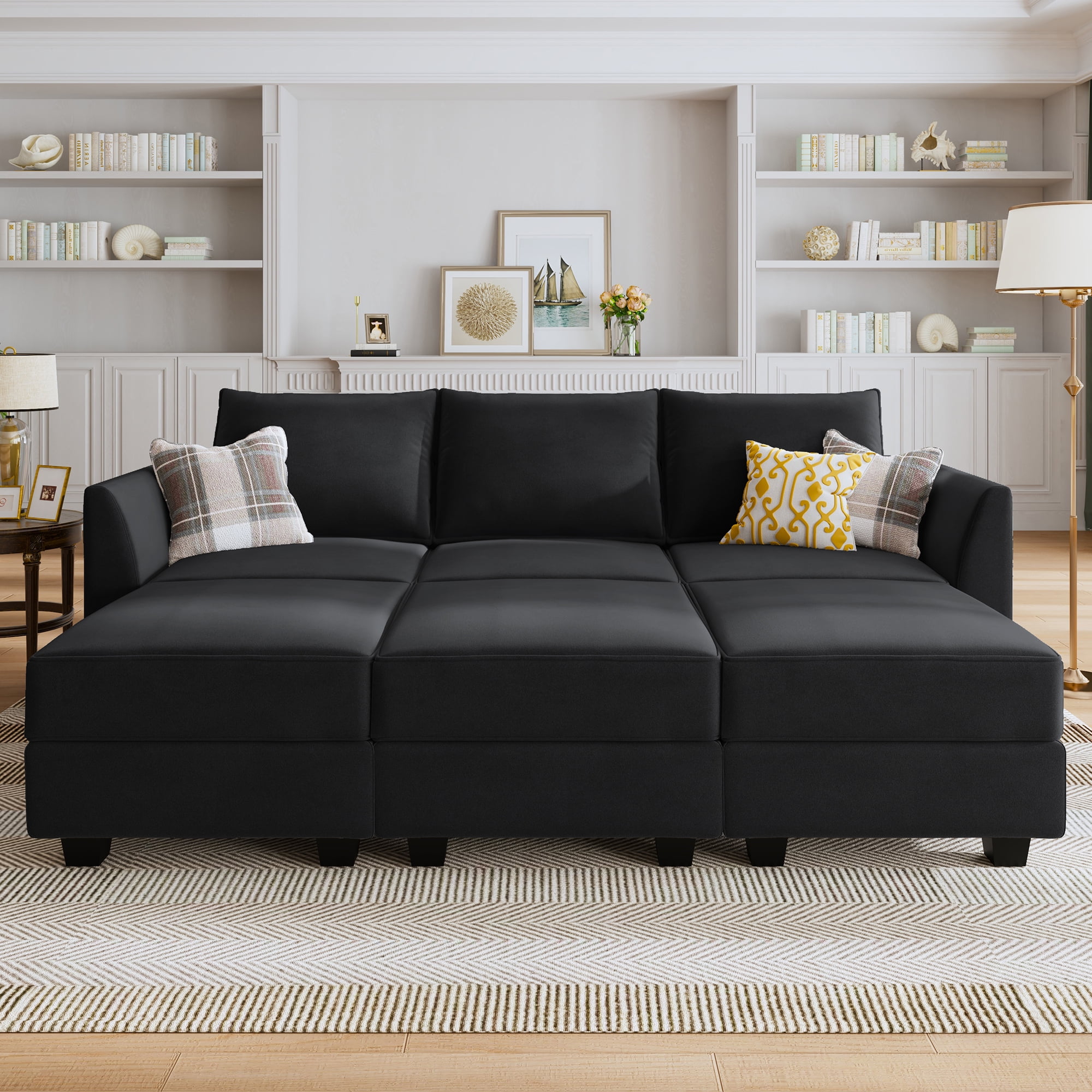 HONBAY Modern Velvet Convertible Sectional Couch with Storage Space for ...