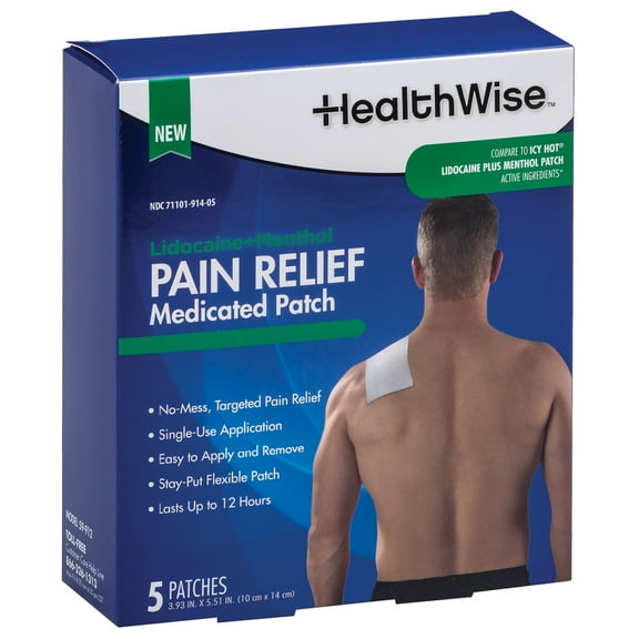HealthWise Lidocaine Pain Patch | 4% OTC Lidocaine | 12-Count Assorted ...