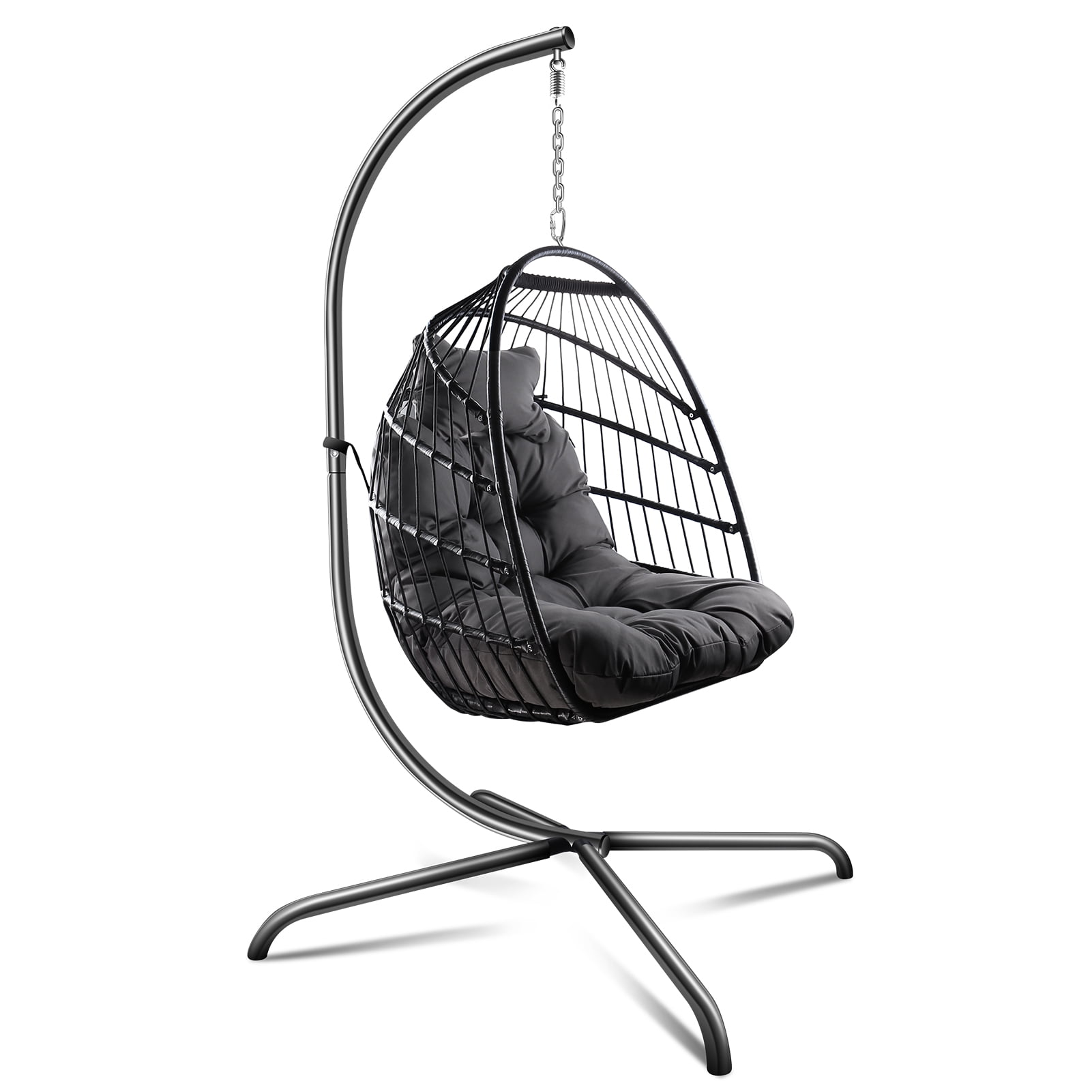 Patio Foldable Swing Chair Porch PE Wicker Egg Hanging Chair Hammock ...