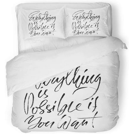 POGLIP 3 Piece Bedding Set Lettering Motivation Modern Dry Brush ...