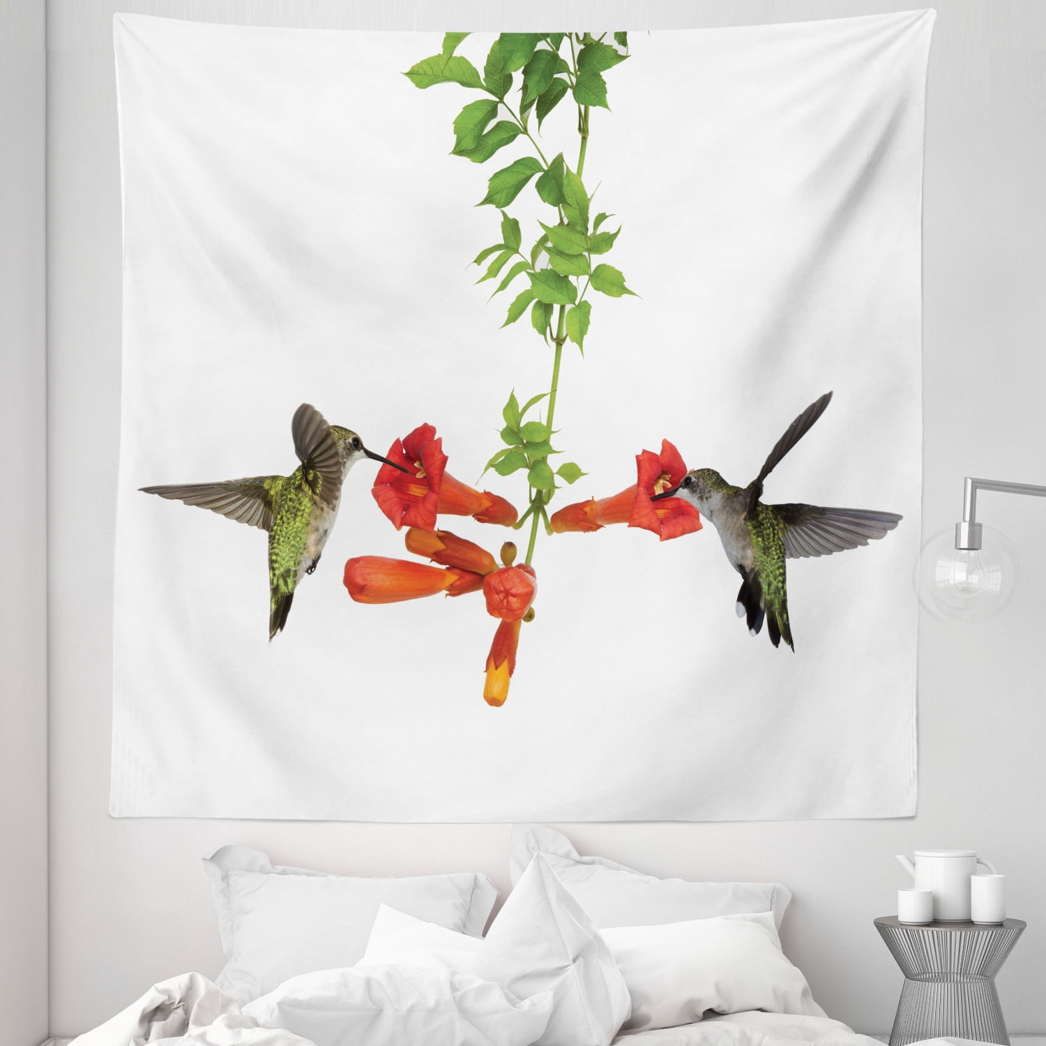 Hummingbirds Tapestry, 2 Hummingbirds Sipping Nectar from a Trumpet ...