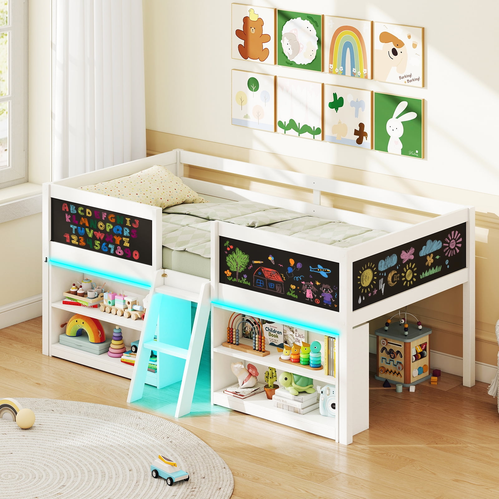 Click here for Gymax Low Loft Bed Twin Size Wooden Bed Frame Kids... prices