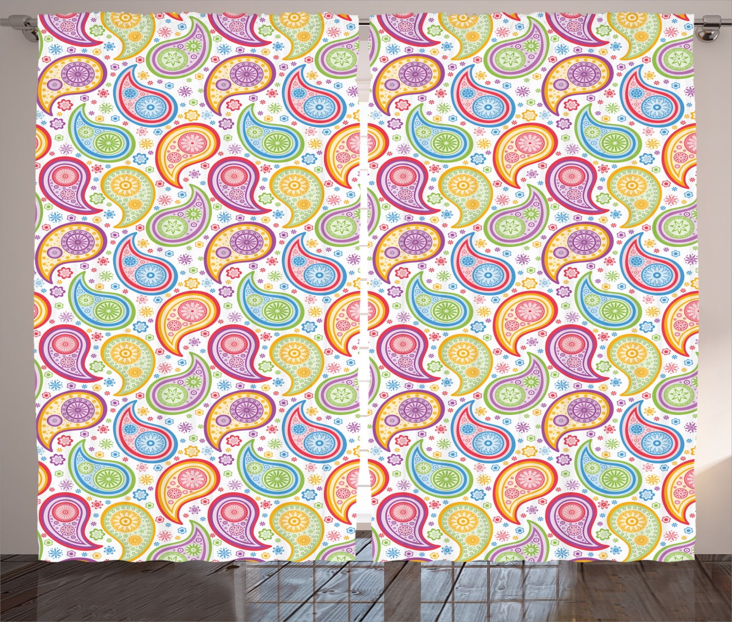 Paisley Decor Curtains 2 Panels Set, Colored Patterned Backgrounded ...