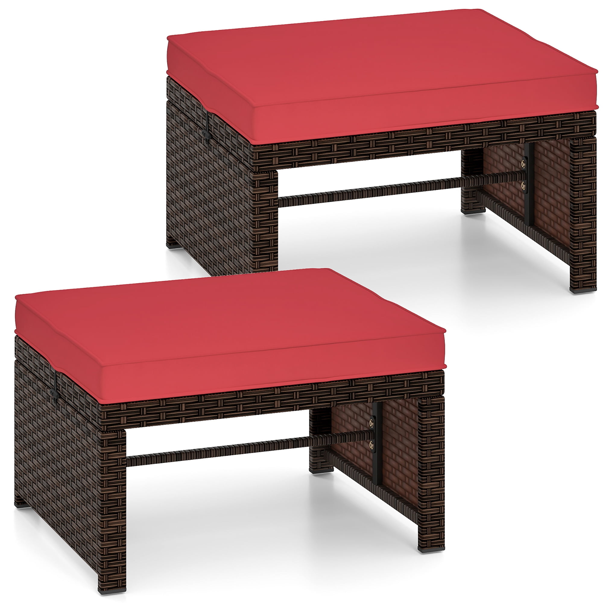 Click here for Gymax Set Of 2 Patio Pe Rattan Ottomans W/ Soft Zi... prices