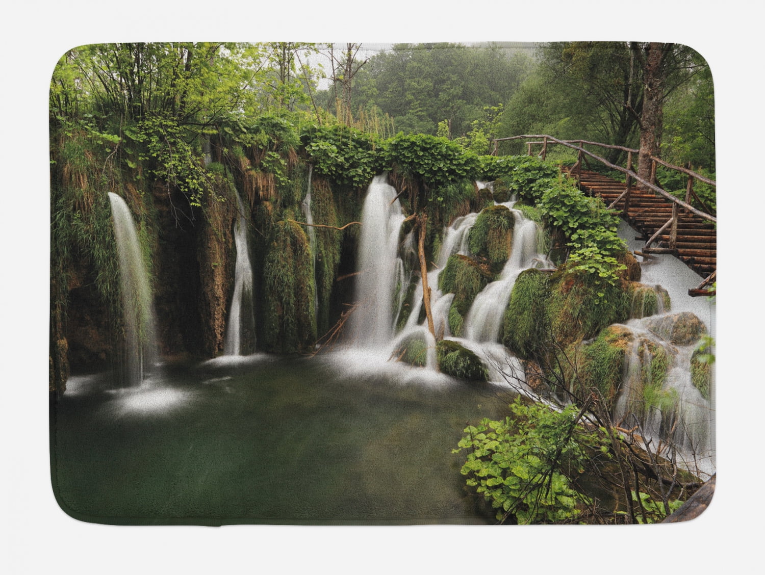 Waterfall Bath Mat, Circled Waterfalls in Crotia Europe with a Rustic ...