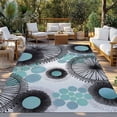Blue Green Floral Outdoor Rug, Boho Abstract Floral Teal Dot Wood Grain ...