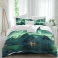4 Piece Duvet Cover Set Queen, Green Aurora and Iceland Iceburgs View ...