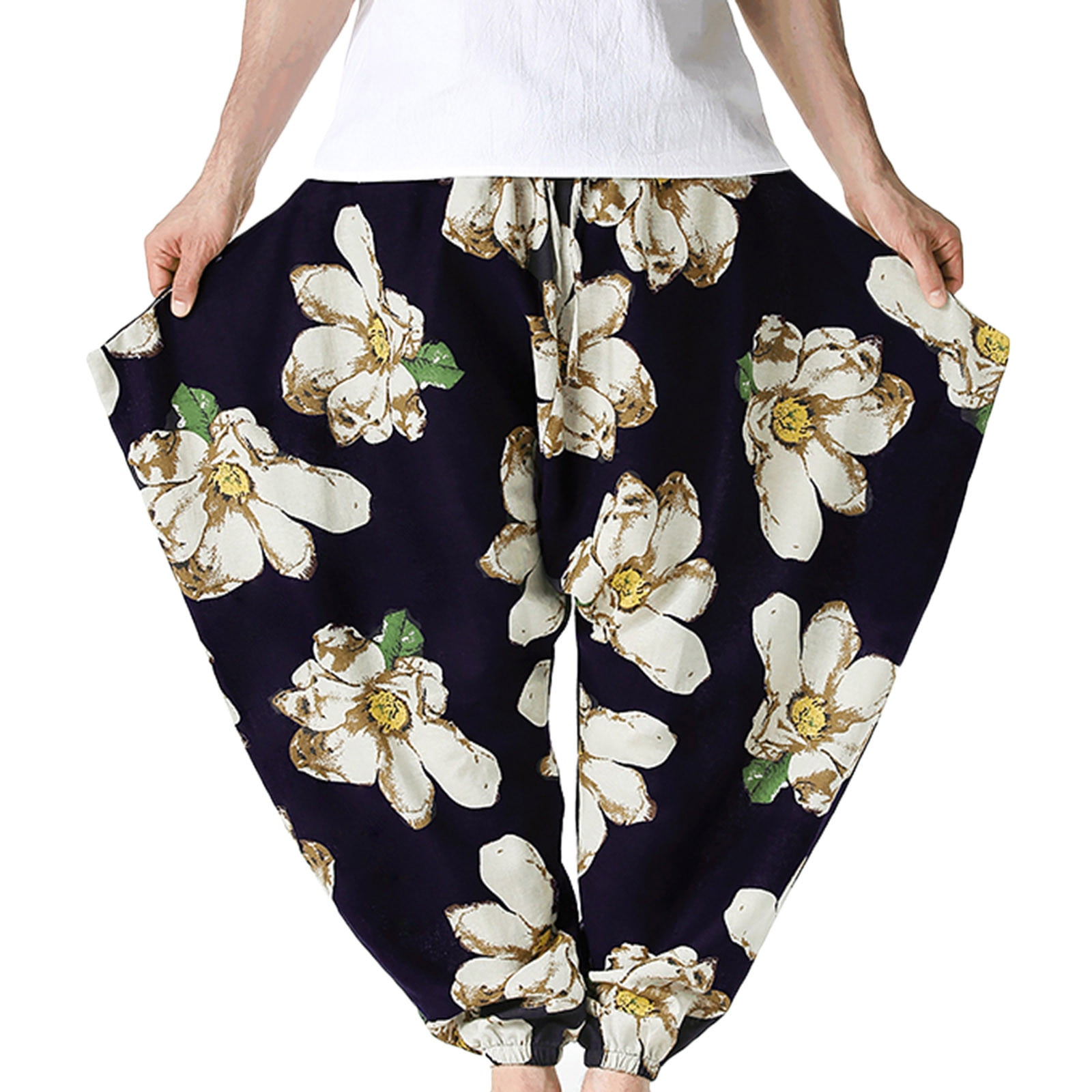 IROINNID Men's Harem Pants Print Retro Mid Waist Bloomers Pants Crotch ...