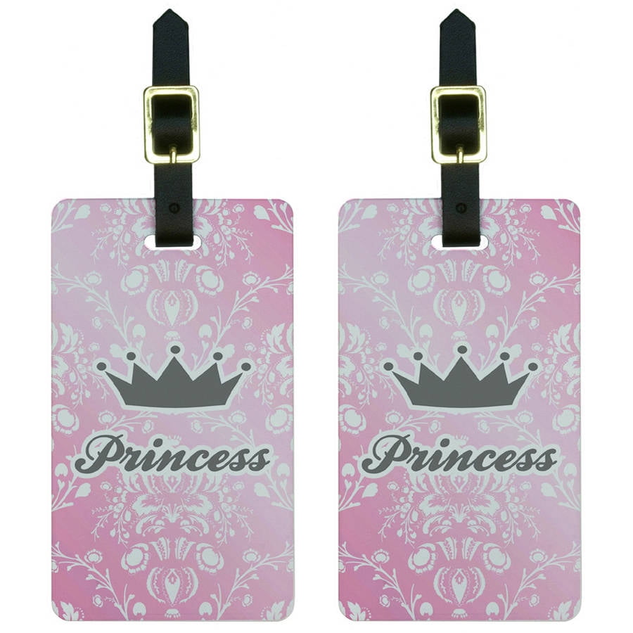 Princess Crown Pink Damask Spoiled Luggage Tags Suitcase Carry-On ID ...