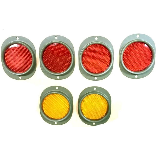 6 Military Vehicle Reflectors- 4 Red Lens, 2 Amber Lens + Green Body ...