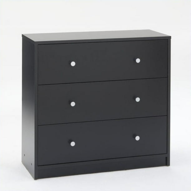Pemberly Row Contemporary 3 Drawer Chest Dresser in Black - Walmart.com