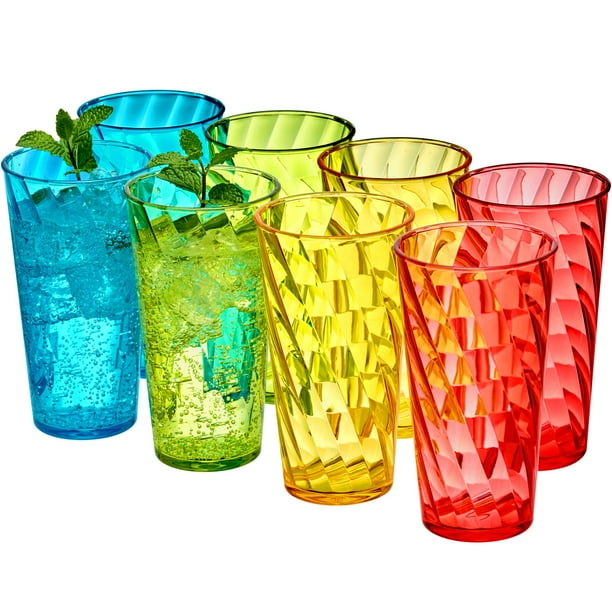 Amazing Abby Glacier 18 Ounce Plastic Tumblers Set Of 8 Plastic Drinking Glasses Mixed Color High Balls Reusable Plastic Cups Stackable Bpa
