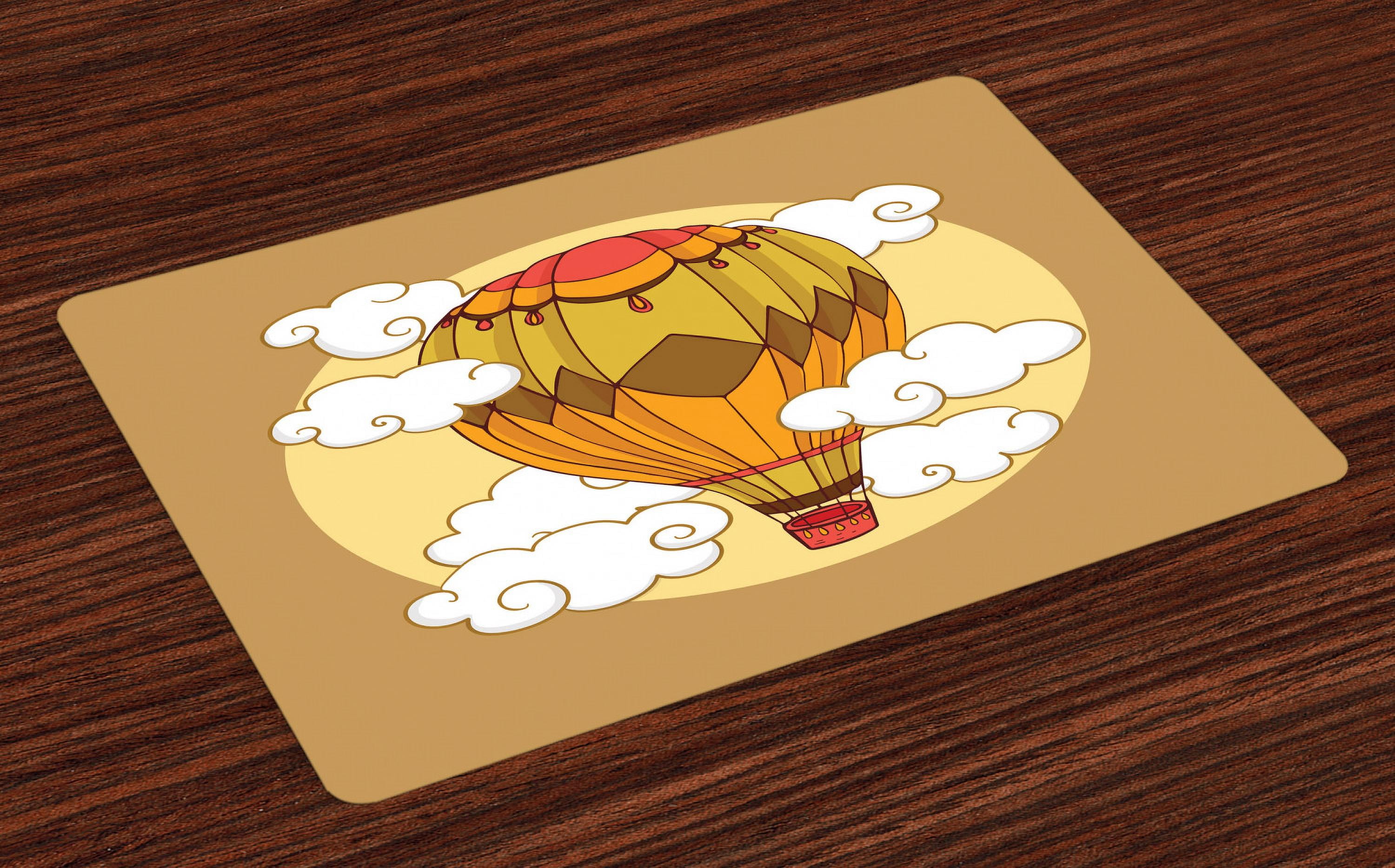Ambesonne Cartoon Place Mats Set of 4, Hot Air Balloon Retro, Standard ...