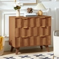 YOCWO Walnut Large 3 Drawer Nightstand with Wave Pattern, Mid-Century ...