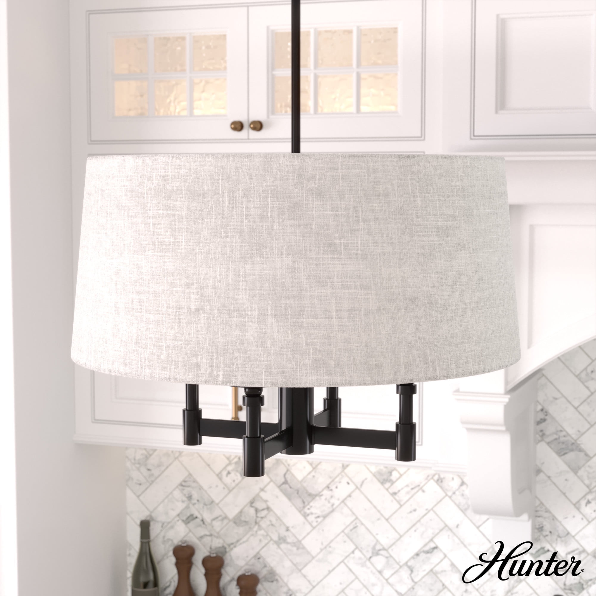 Hunter Briargrove Matte Black 4 Light Shaded Chandelier Ceiling Light ...