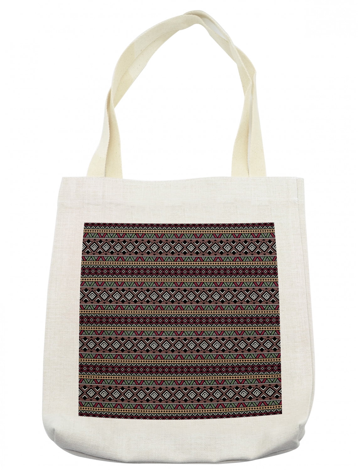 Ethnic Tote Bag, Horizontal Borders from Primitive Cultures Art ...