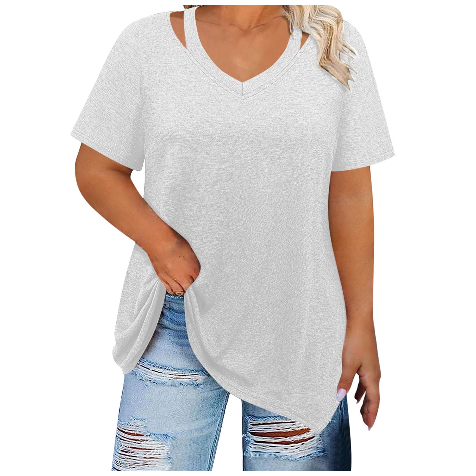 Click here for Tii. Mm Women Plus Size Tops Cut Out V Neck Short... prices