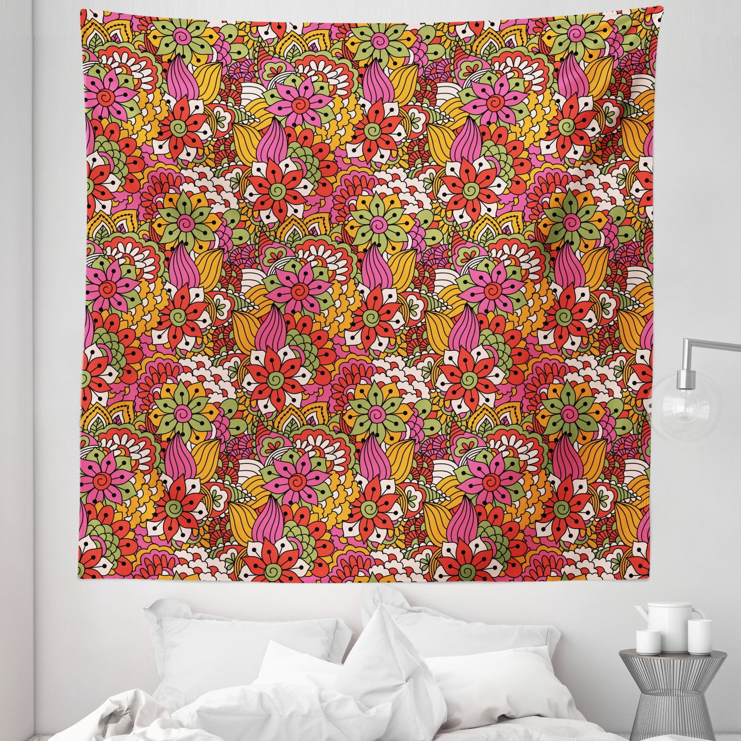 Colorful Tapestry, Pattern with Floral Elements Vibrant Colored Petals ...