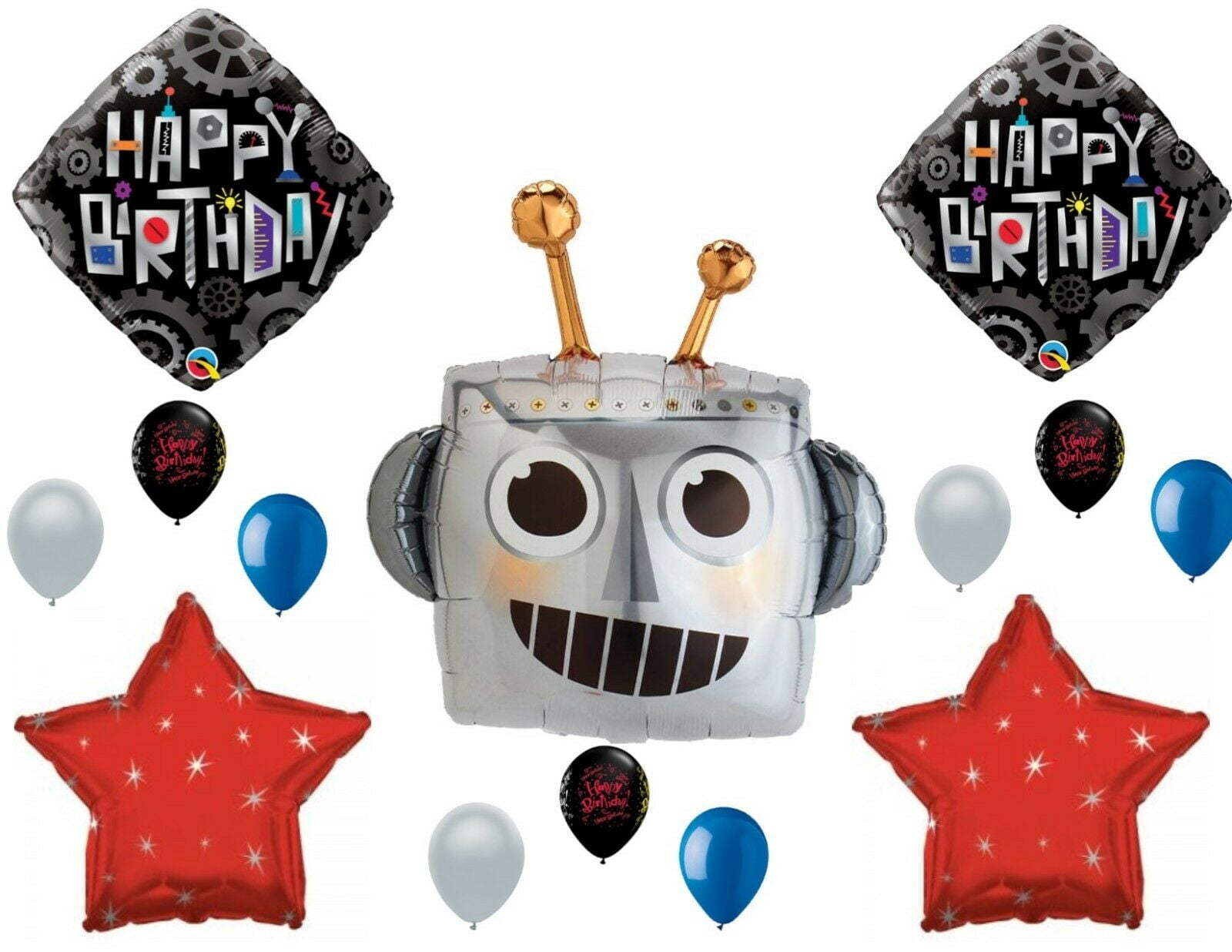 Robot Happy Birthday party balloons Decoration Supplies Cogwheels Gears ...
